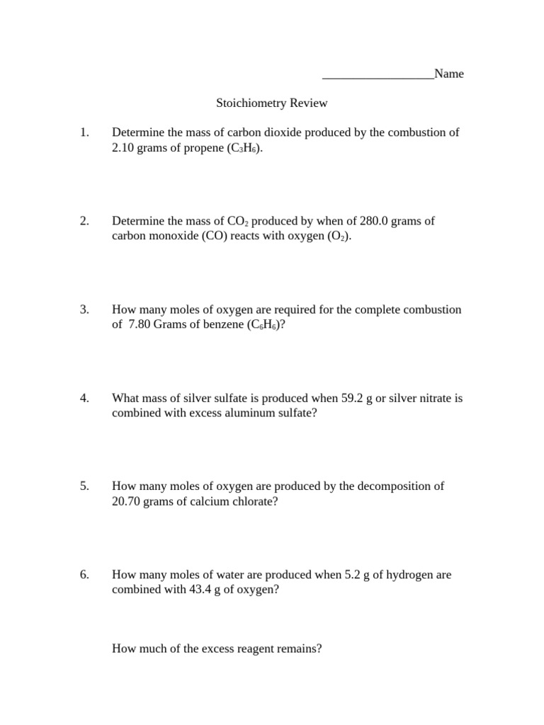 Stoichiometry Review | PDF