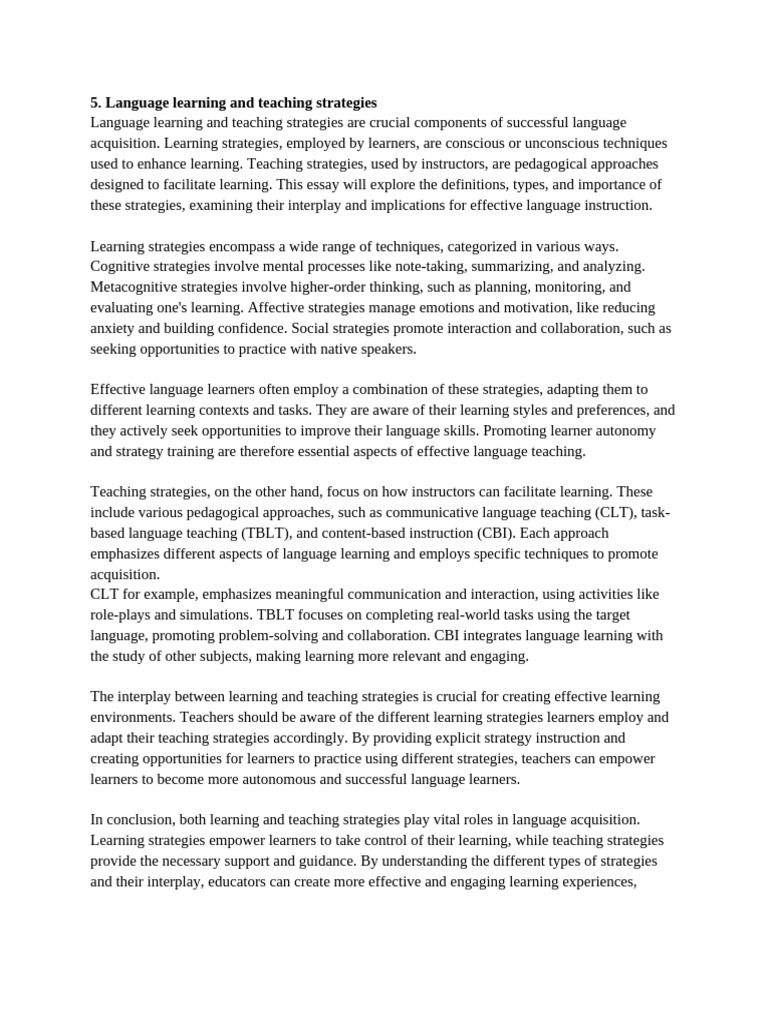 Language Learning & Teaching Strategies | PDF | Learning | Language ...