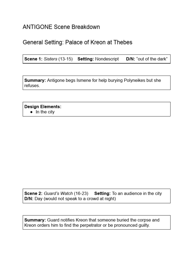 Antigone Scene Summaries Breakdown | PDF