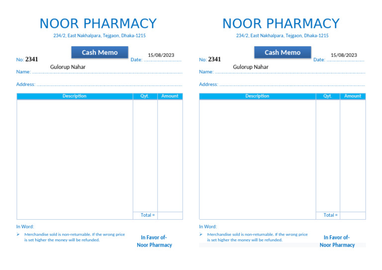 Noor Pharmacy Invoice | PDF
