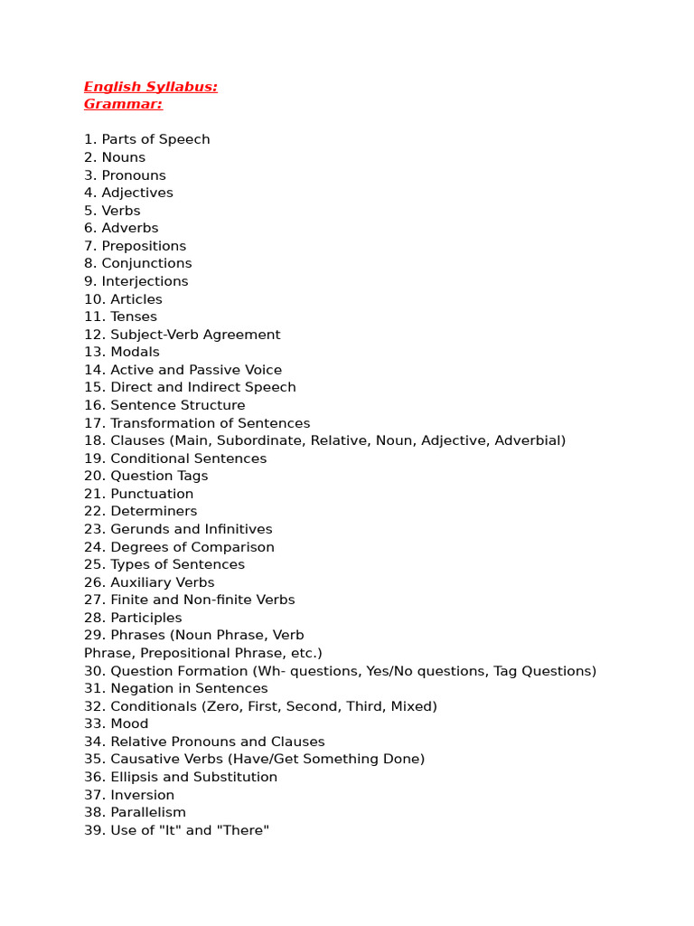 Complete English Grammar Syllabus | PDF | Verb | Phrase