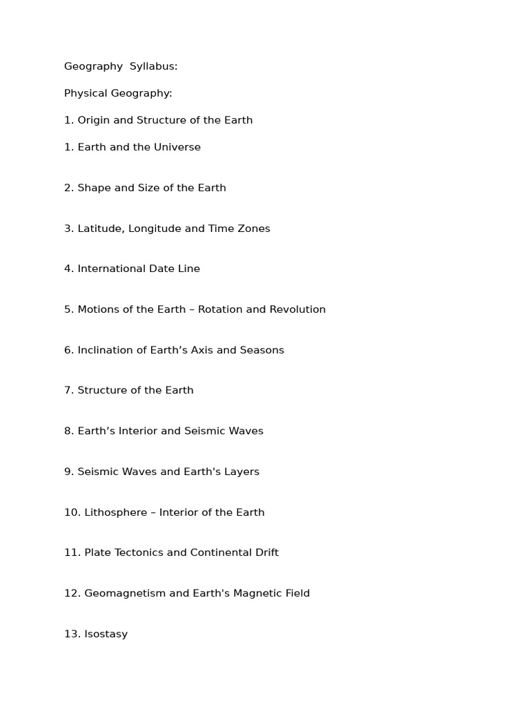 Geography Syllabus | PDF | Oceans | Earth