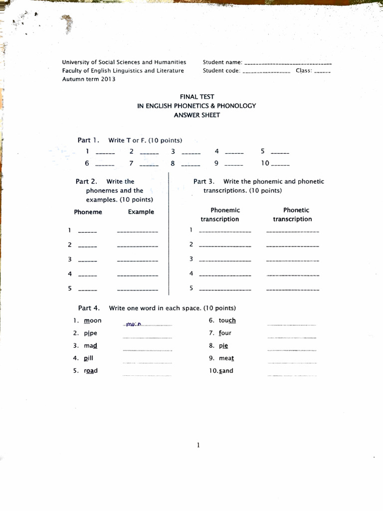 Final Tests Phonetics and Phonology | PDF