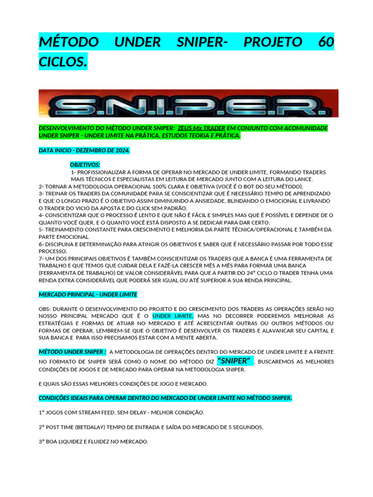 Projeto Under Sniper 60 Ciclos | PDF | Mercado (economia) | Tempo