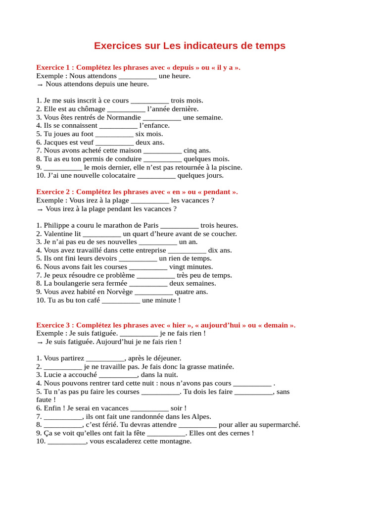 Exercices sur les indicateurs de temps | PDF