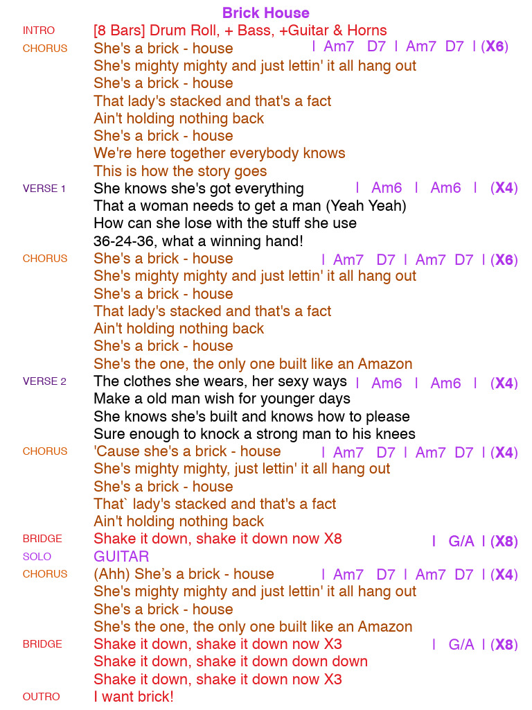 Brick House Lyrics and Structure | PDF