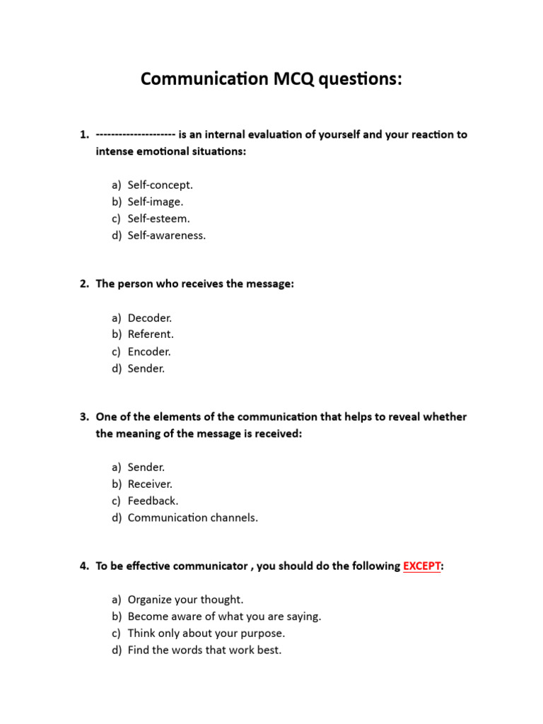 Communication Skills MCQs for Assessment | PDF | Communication ...