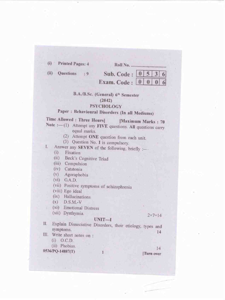 Psychology - Behavioural Disorders | PDF