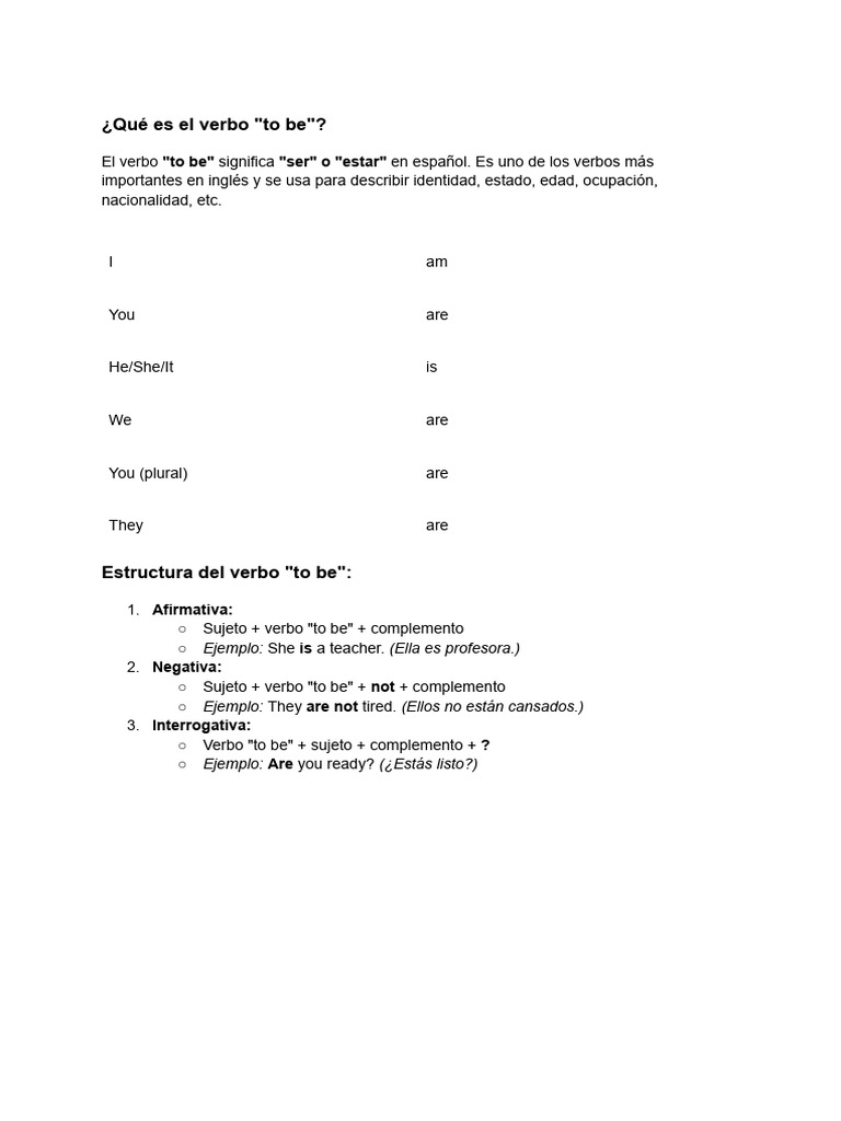 Verbo To Be | PDF