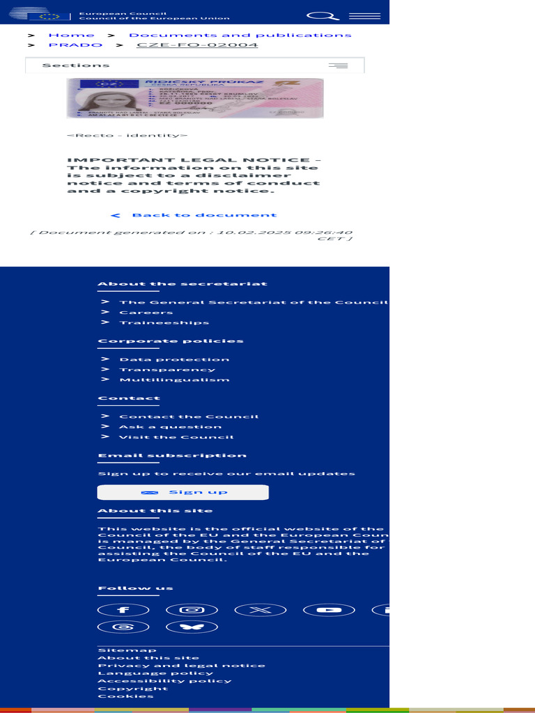 Council of The European Union - PRADO - CZE-FO-02004 - Recto - Identity | PDF