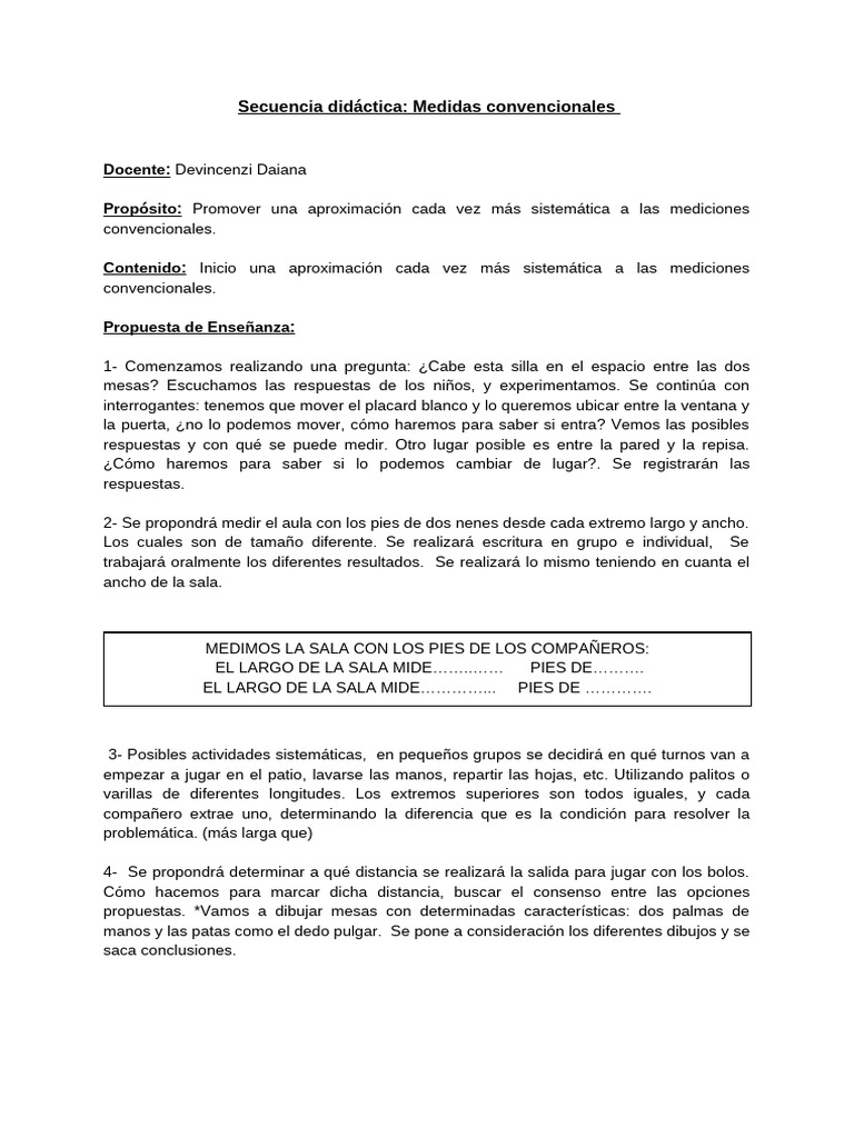 Secuencia Didáctica - Medidas Convencionales | PDF
