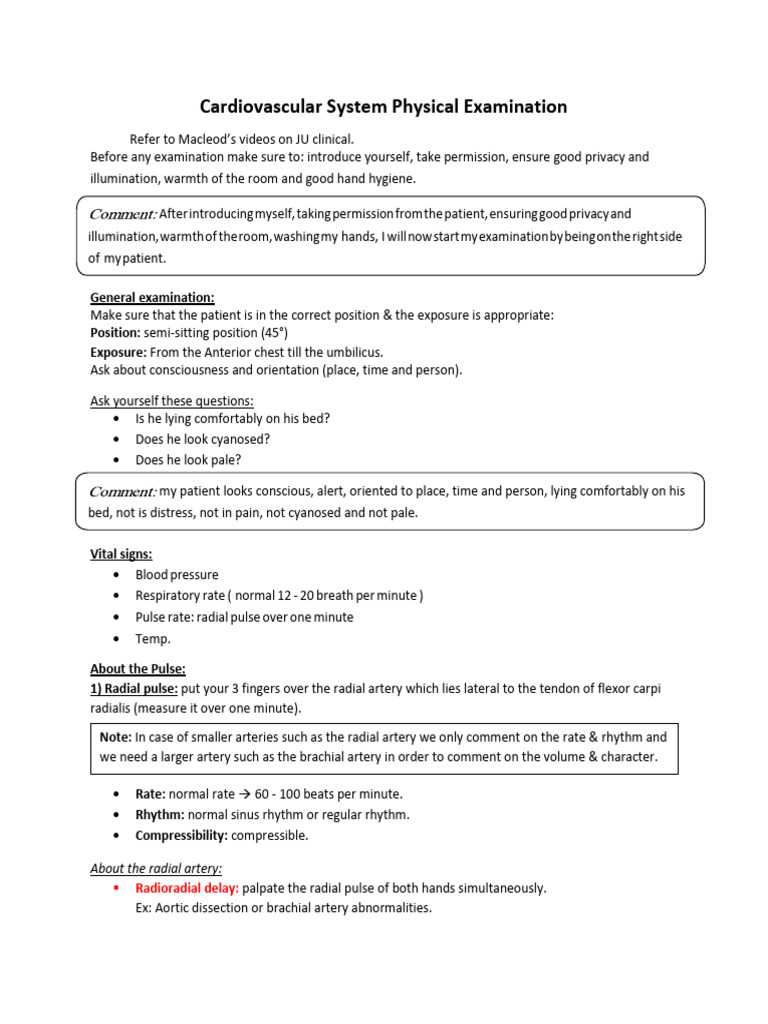 CV System Examination1.2 | PDF | Pulse | Cardiovascular System