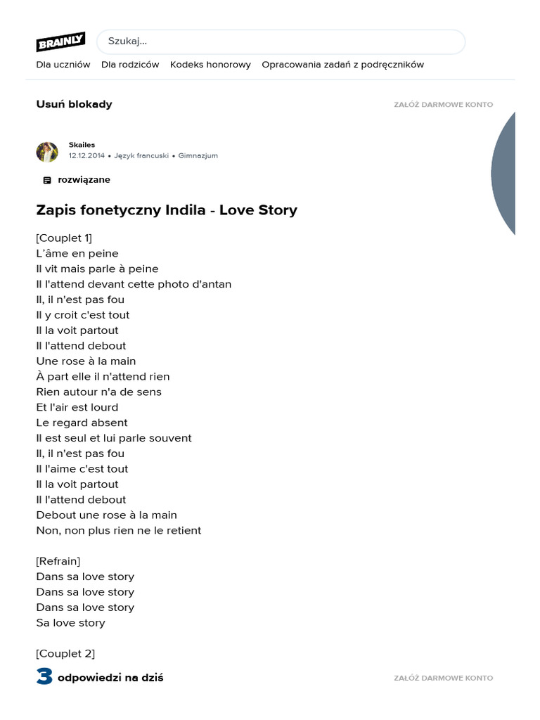 Zapis Fonetyczny Indila - Love Story (Couplet 1) L'Âme en Peine | PDF