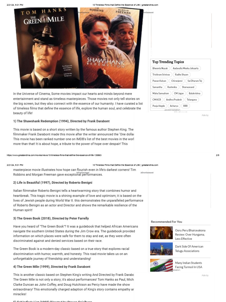 10 Timeless Films That Define The Essence of Life! | PDF