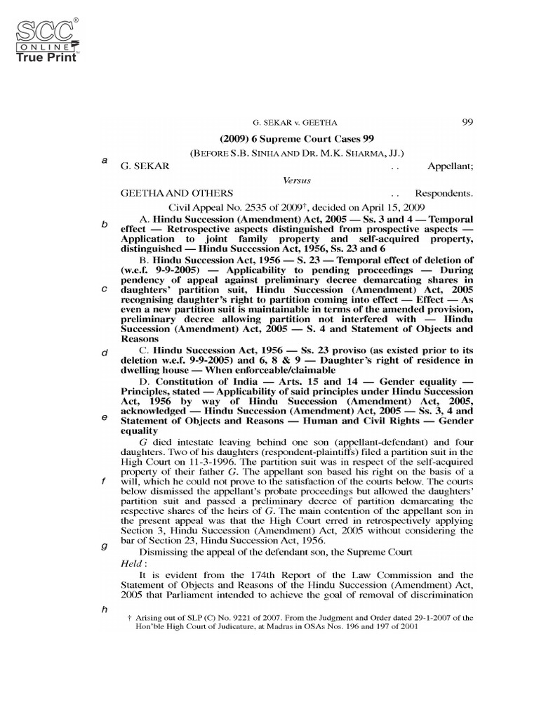 G. Sekar v. Geetha, (2009) 6 SCC 99.. | PDF | Courts | Legal Organizations