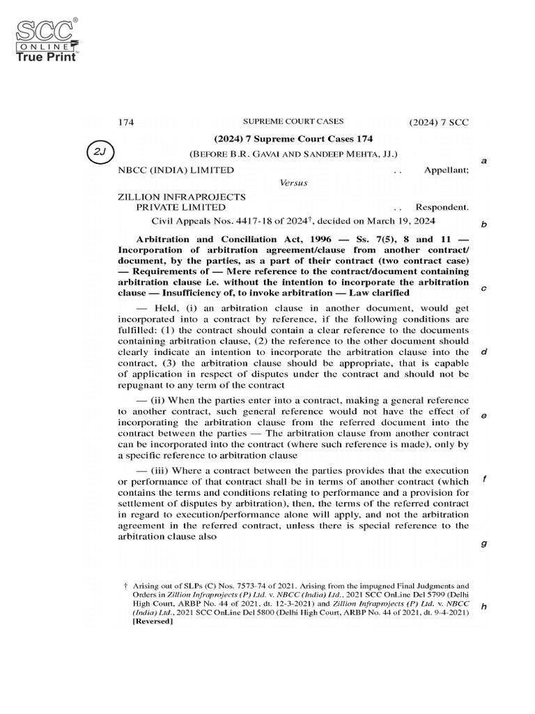 NBCC V Zillion Infraprojects SC Arb SCC Case | PDF | Supreme Court Of ...