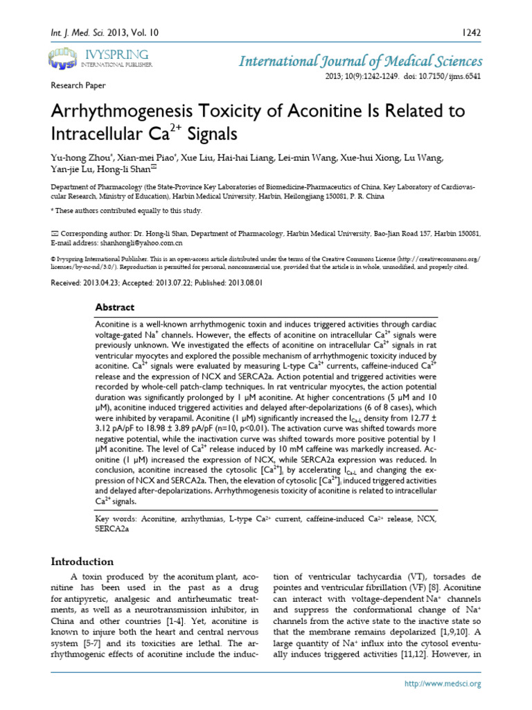 Aconitine's Impact on Cardiac Ca2+ Signals | PDF | Physiology