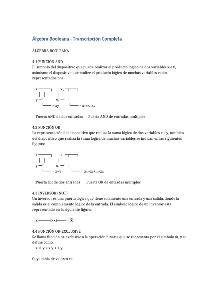 Transcripcion Completa Algebra Booleana | PDF | Puerta lógica | Matemáticas