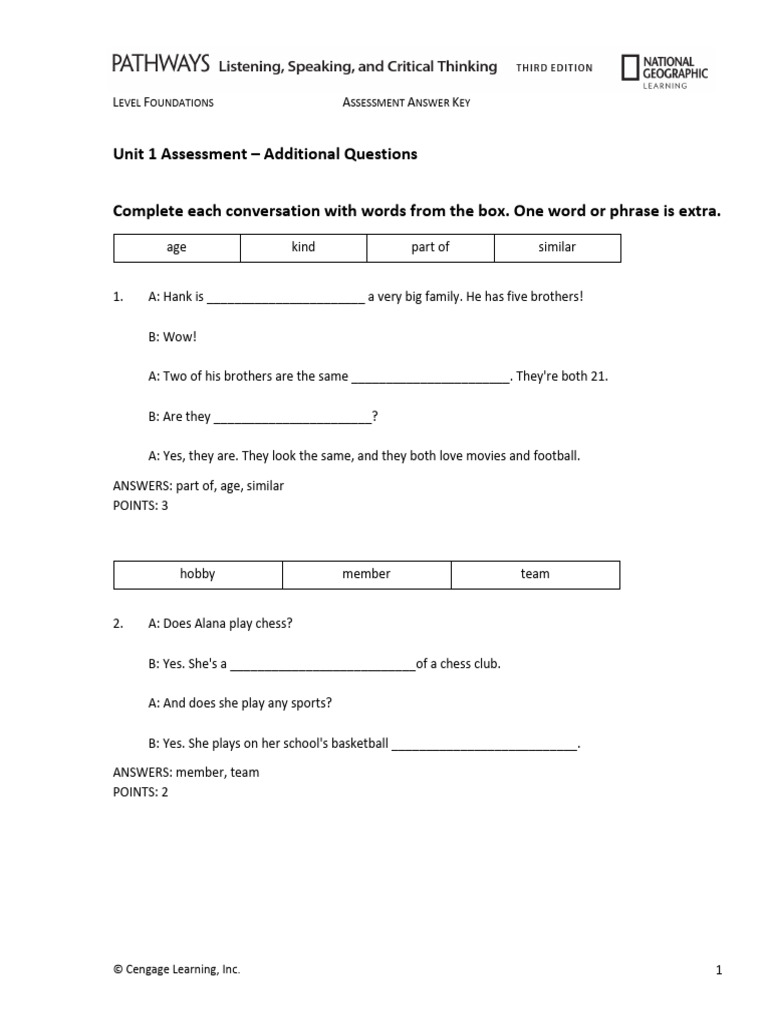 PathwaysLS3e LF Assessment AdditionalQuestions AnswerKey AllUnits | PDF | Extraversion And ...