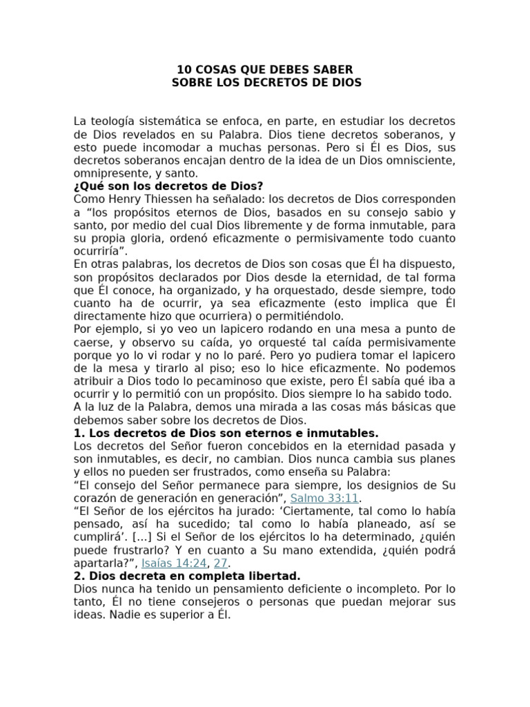 10 Cosas Que Debes Saber Sobre Los Decretos de Dios | PDF | Dios | Pecado