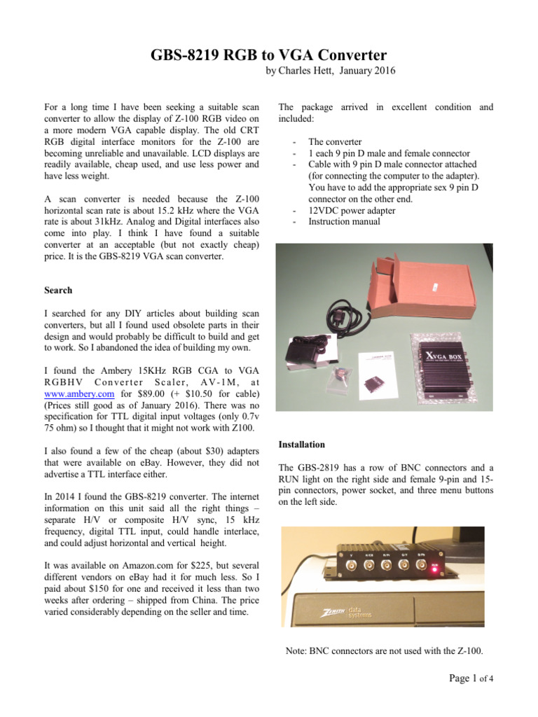 Xwga8219 Vga Ega Cga Converter For CNC App | PDF | Computer Monitor ...