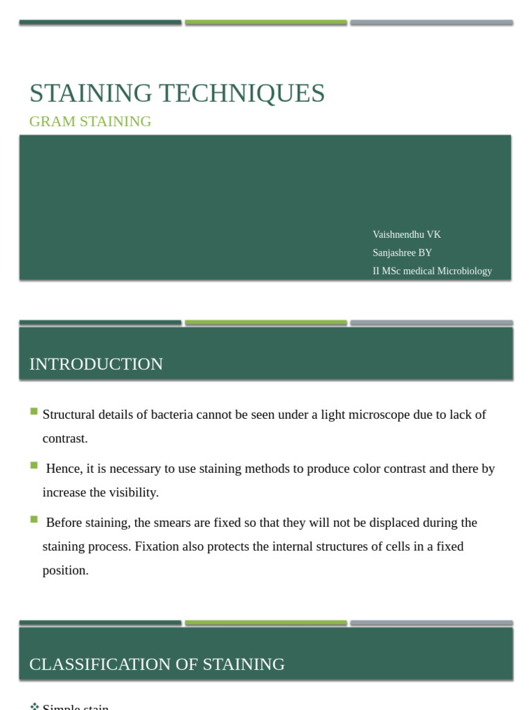 Overview of Gram Staining Techniques | PDF | Staining | Gram Positive ...