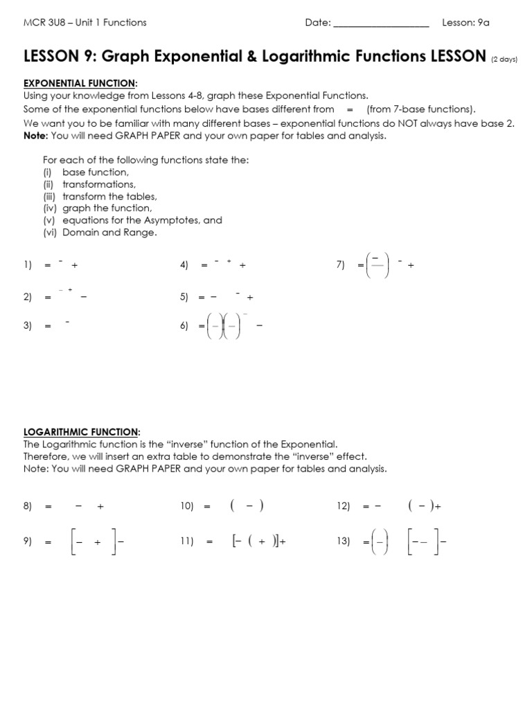 1.8 - Graph Exponential & Logs STUDENT LESSON | PDF | Function (Mathematics) | Exponential Function