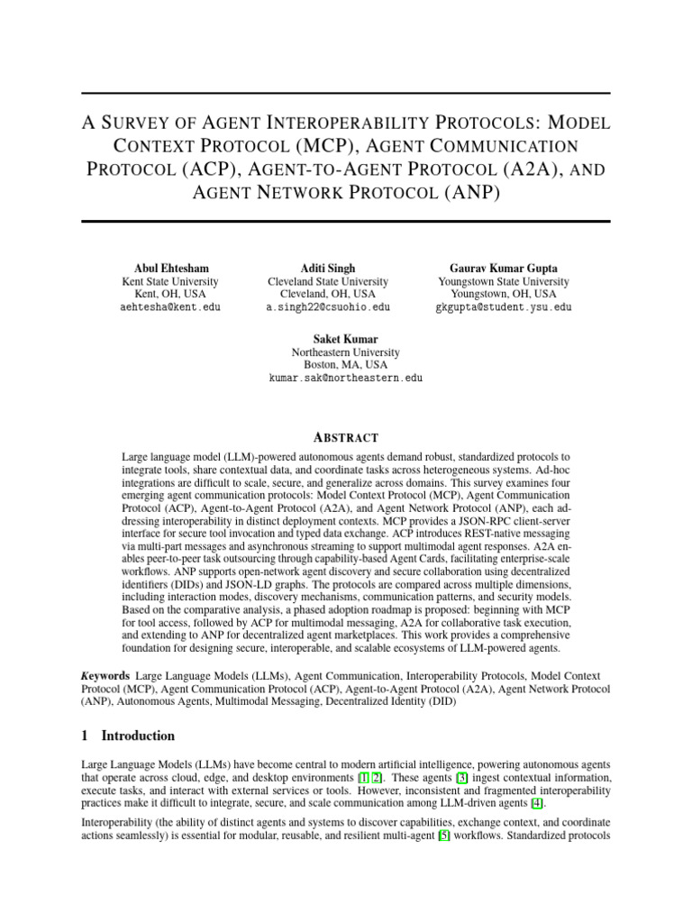 A Survey of Agent Interoperability Protocols | PDF | Computing | Computer Science