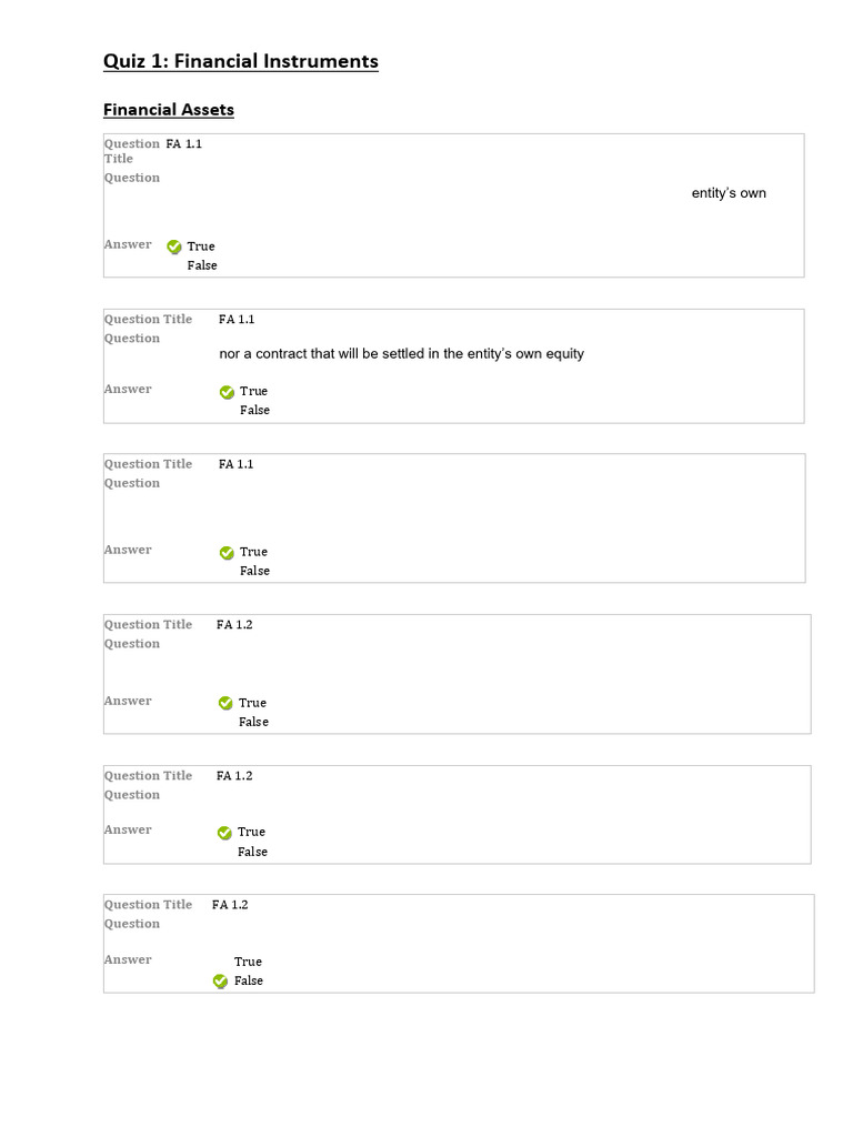 Quiz 1 Financial Instruments | PDF | Fair Value | Debits And Credits
