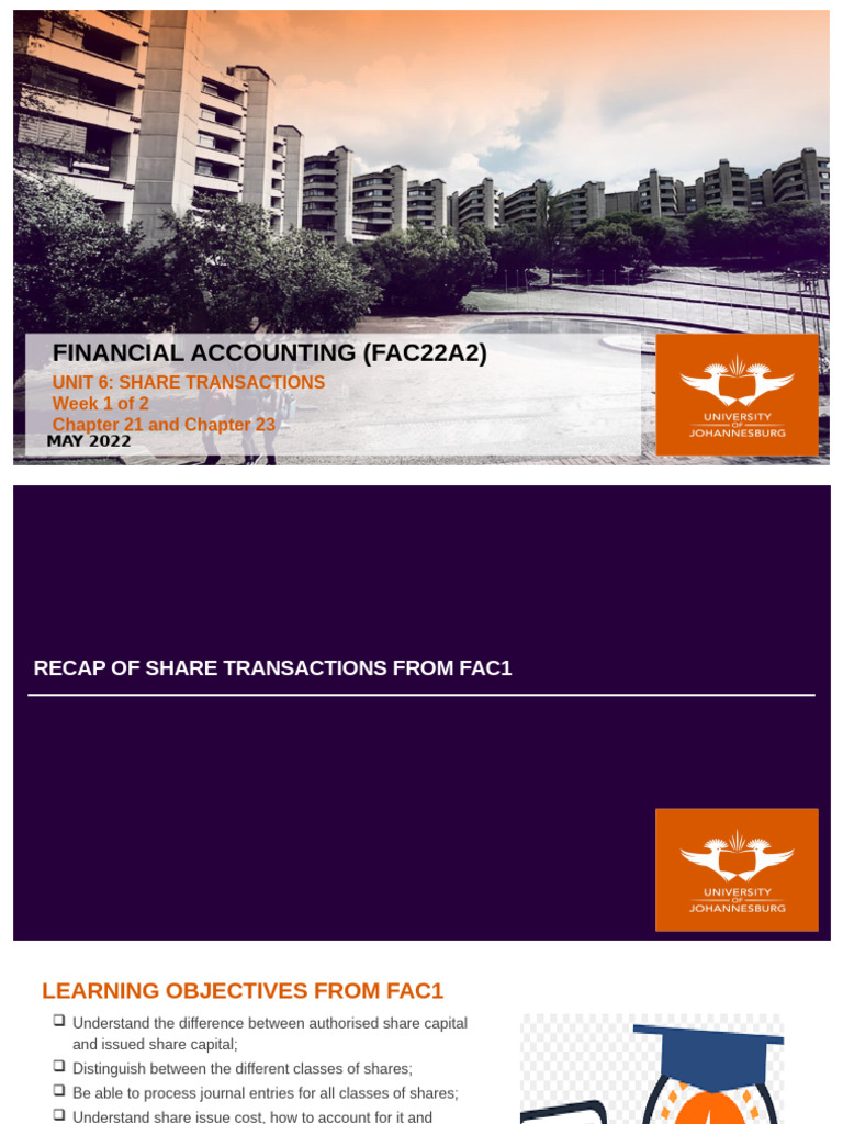Unit 6 - Share Transactions 2022 Week 1 (Final) | PDF | Equity (Finance ...