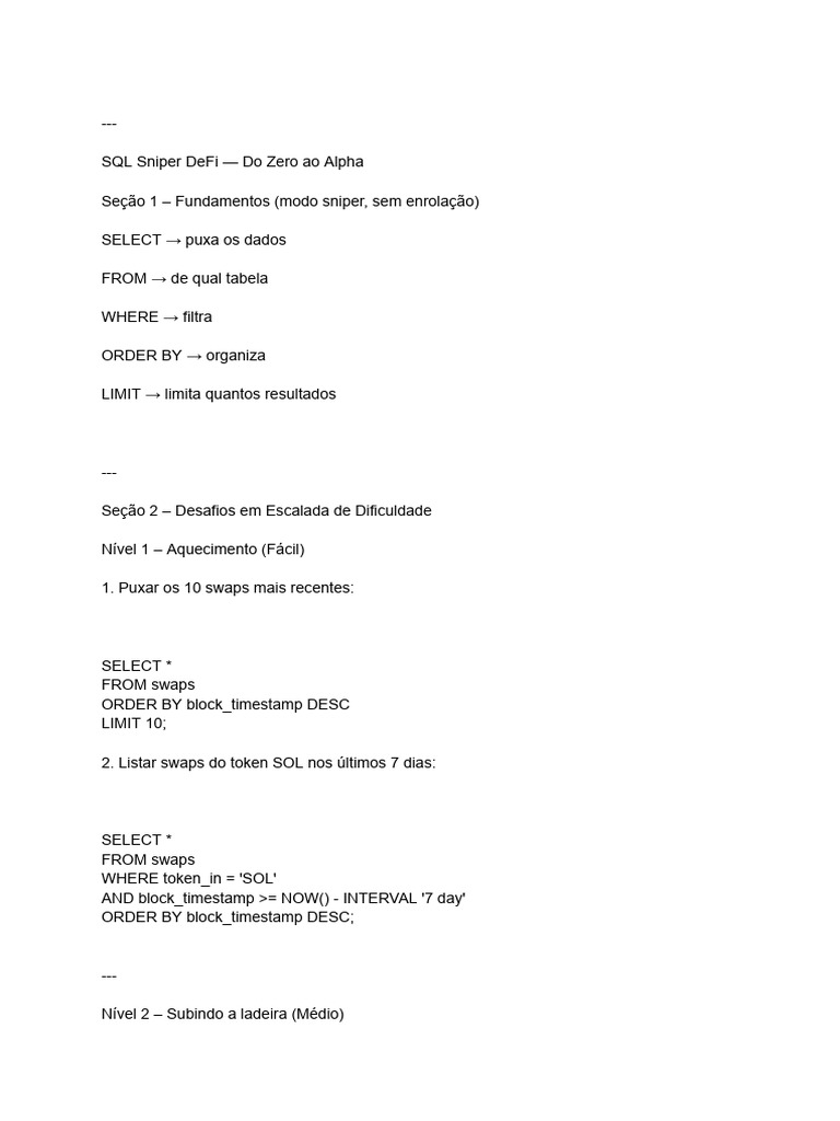 Exercícios - SQL para DEFI | PDF
