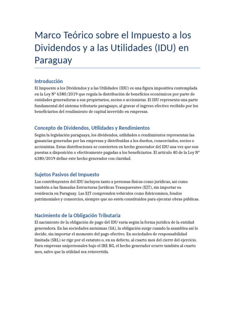 Marco Teorico IDU | PDF | Impuestos | Dividendo
