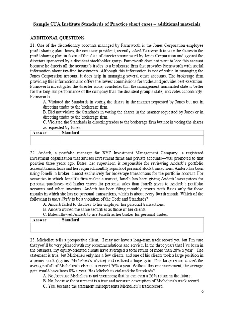 2 CFA Institute Standards of Practice Short Cases - Additional ...