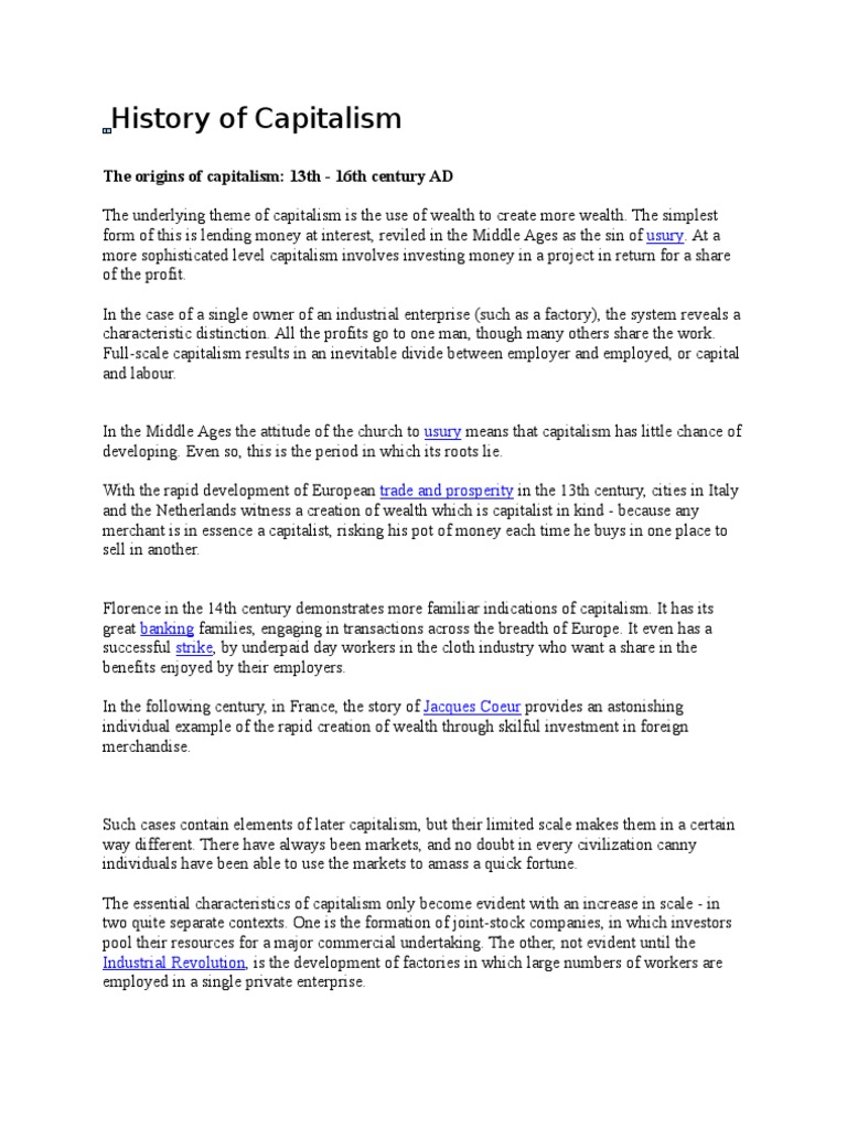 Origins of Capitalism: 13th-17th Century | PDF | Capitalism | Stocks