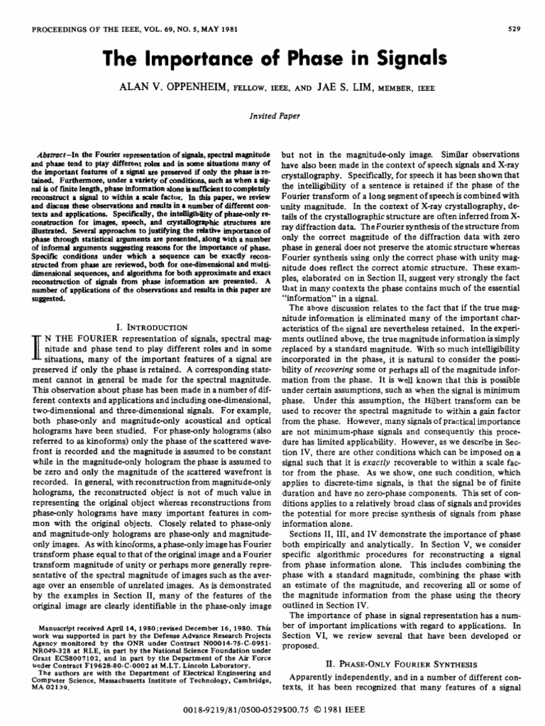 Importance of Phase in Signal Analysis | PDF | Diffraction | Fourier ...