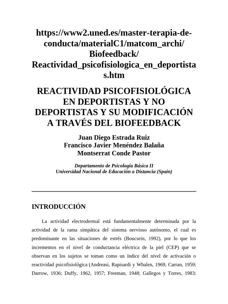 Reactividad Psicofisiológica en Deportistas y No Deportistas y Su ...