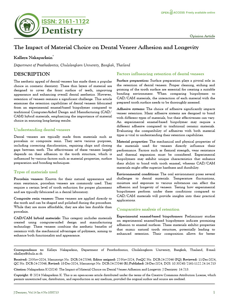 The Impact of Material Choice On Dental Veneer Adhesion and Longevity ...