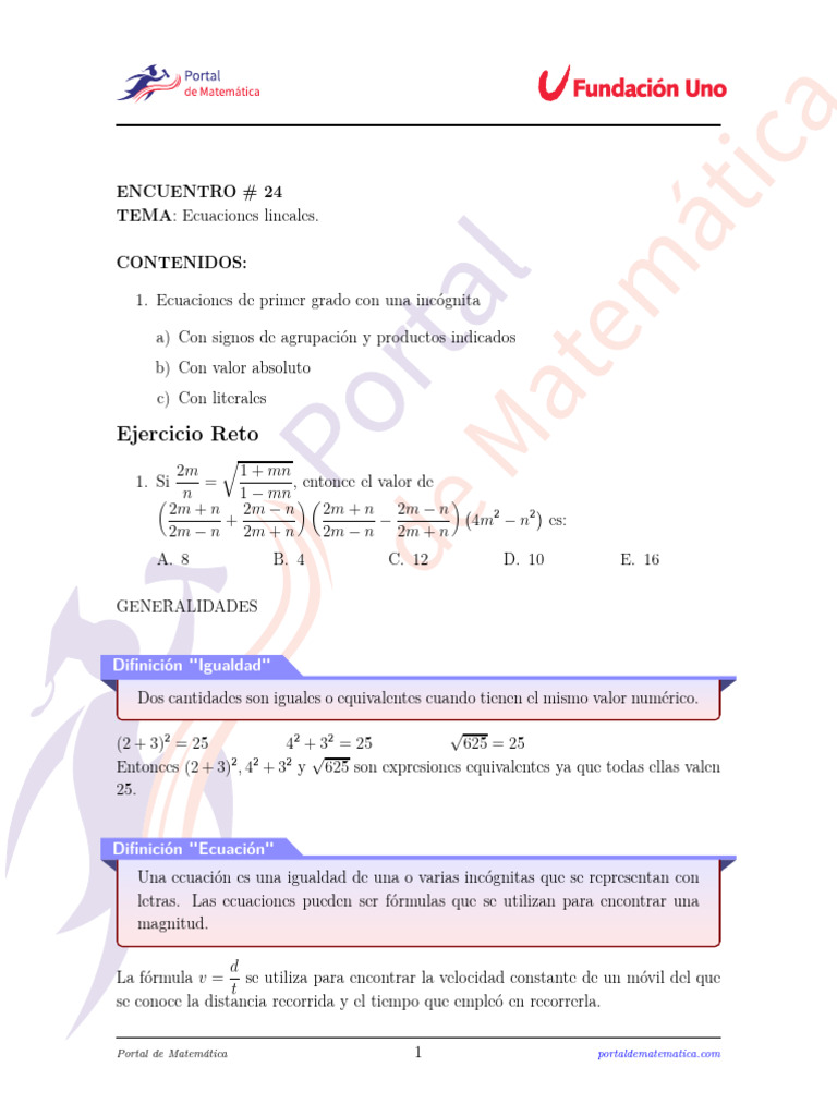 24-Ecuaciones Lineales | PDF | Ecuaciones | Fórmula