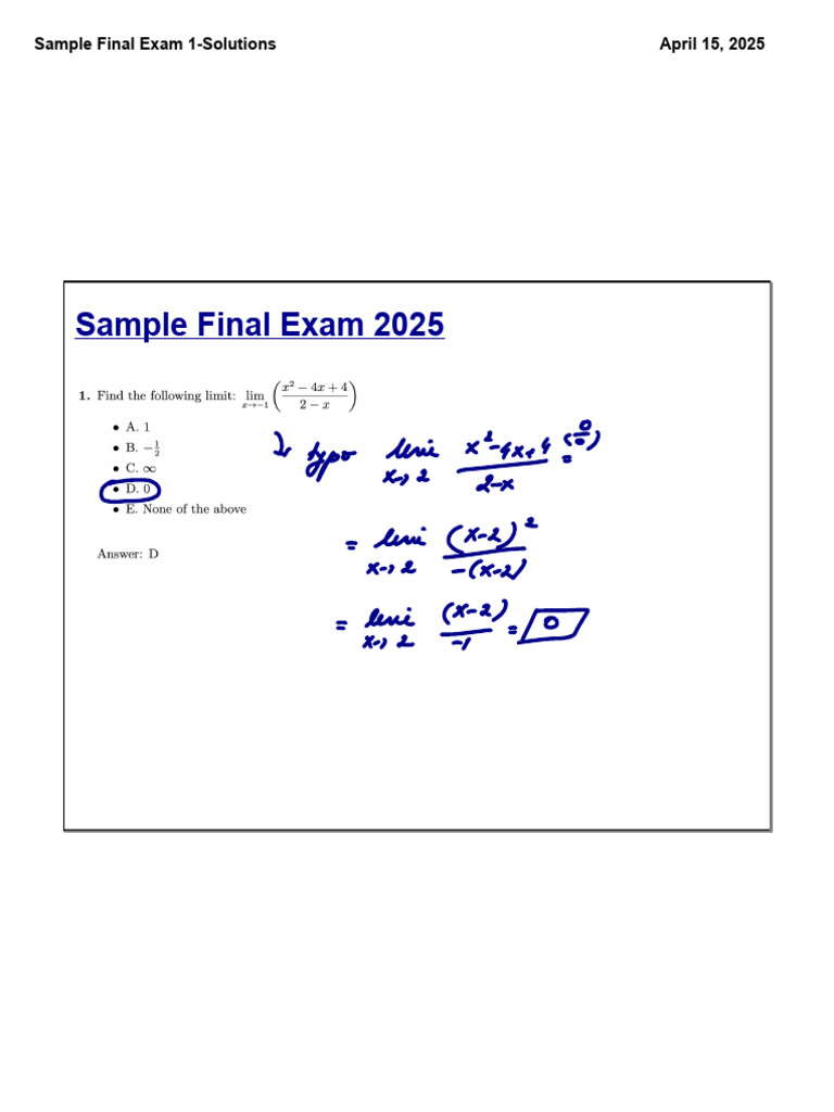 Final Exam 2025 Solutions Guide | PDF