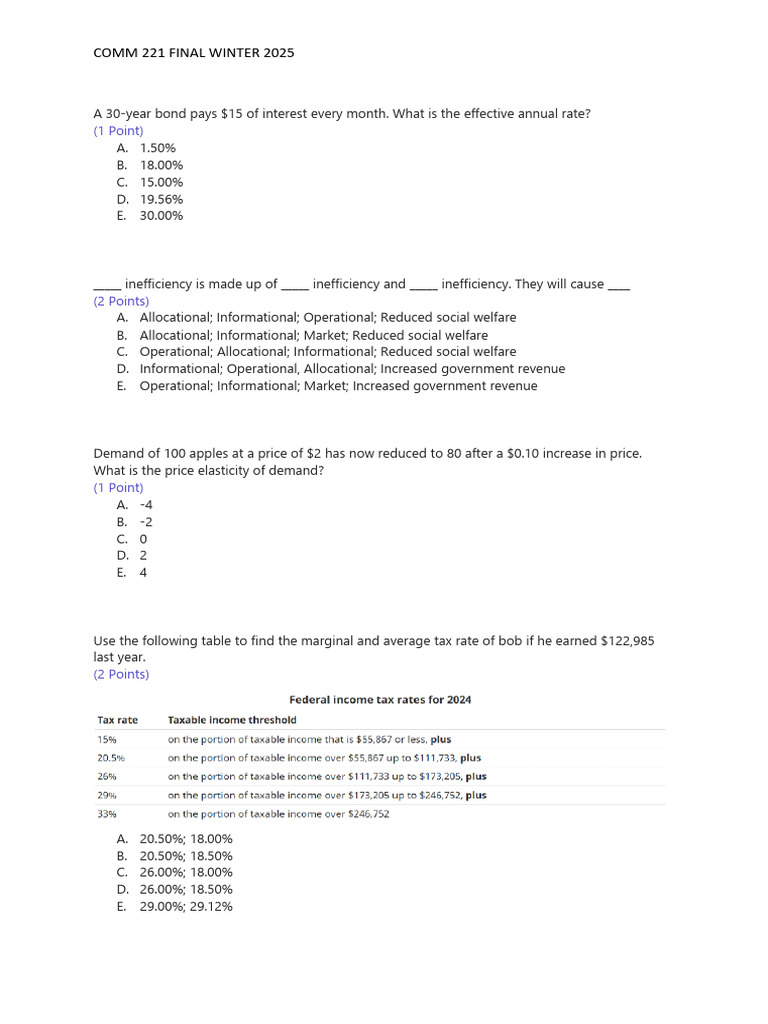 Comm 221 Final Winter 2025 | PDF | Bonds (Finance) | Demand