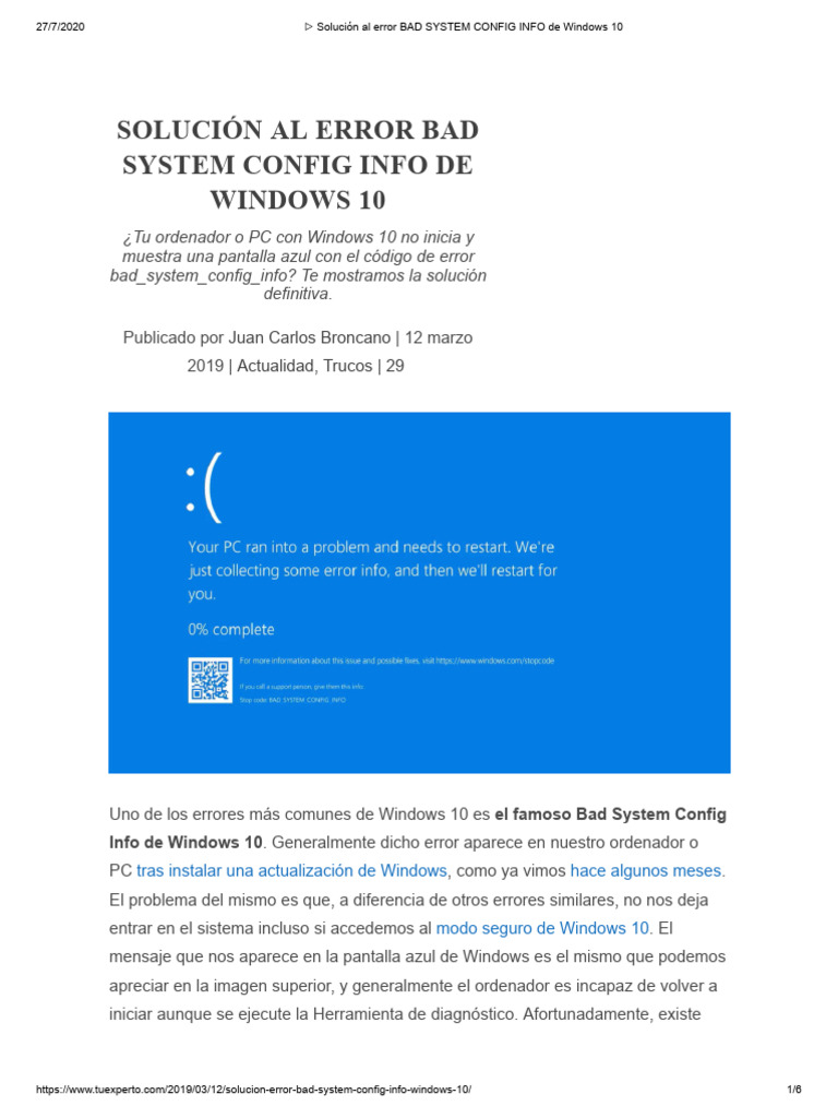 Solución al error Bad System Config Windows 10 | PDF | Windows 10 ...