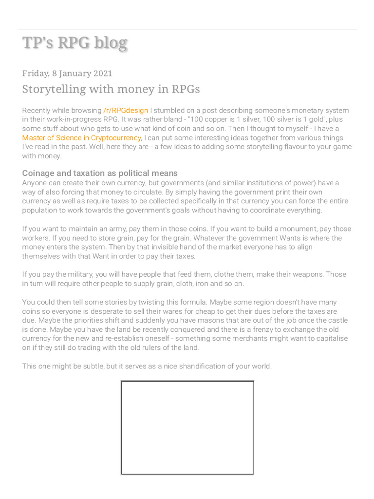 TP's RPG Blog - Storytelling With Money in RPGs | PDF | Money | Currency