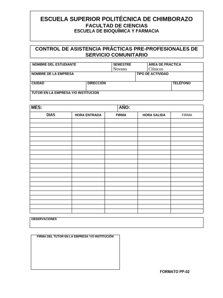 Formato Practicas Control Asistencia | PDF