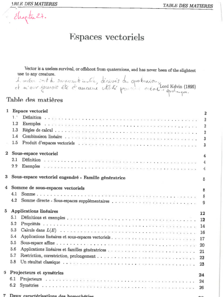 1° Année - Mathématiques - Chapitre 27 - Espaces Vectoriels | PDF