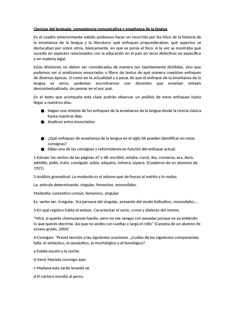 Ciencias Del Lenguaje, Competencia Comunicativa y Enza de La Lengua - Clase 2-1 | PDF ...
