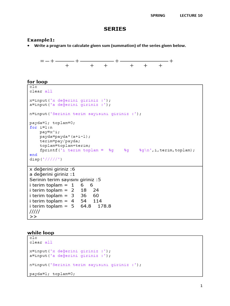 MATLAB-Lecture 10 - Series | PDF