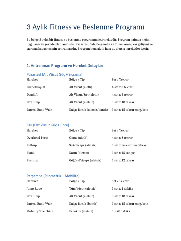 3 Aylik Fitness Ve Beslenme Programi TAM | PDF