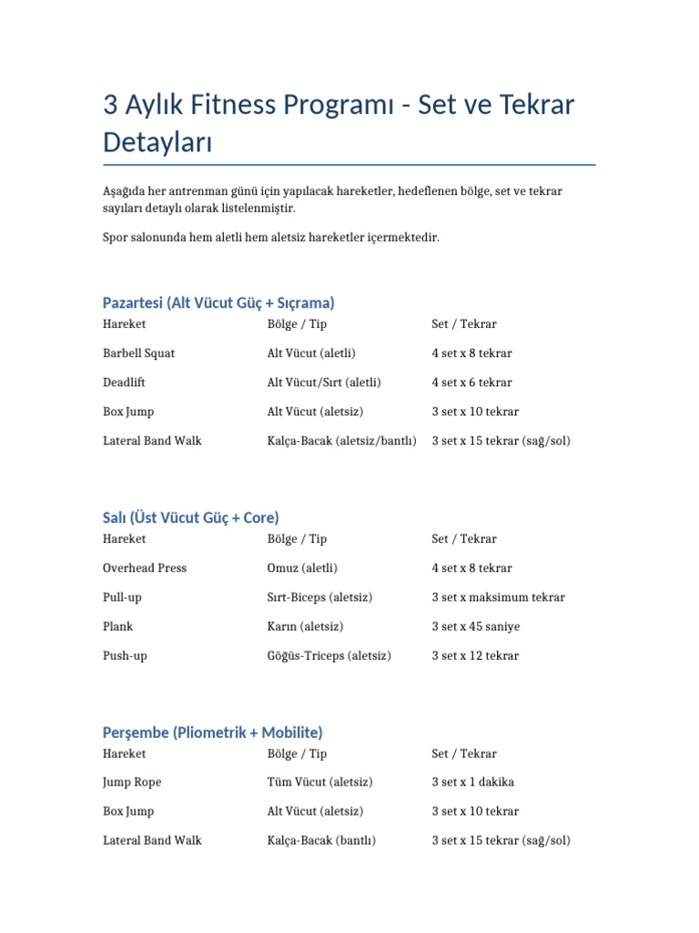 3 Aylik Fitness Programi Detayli | PDF