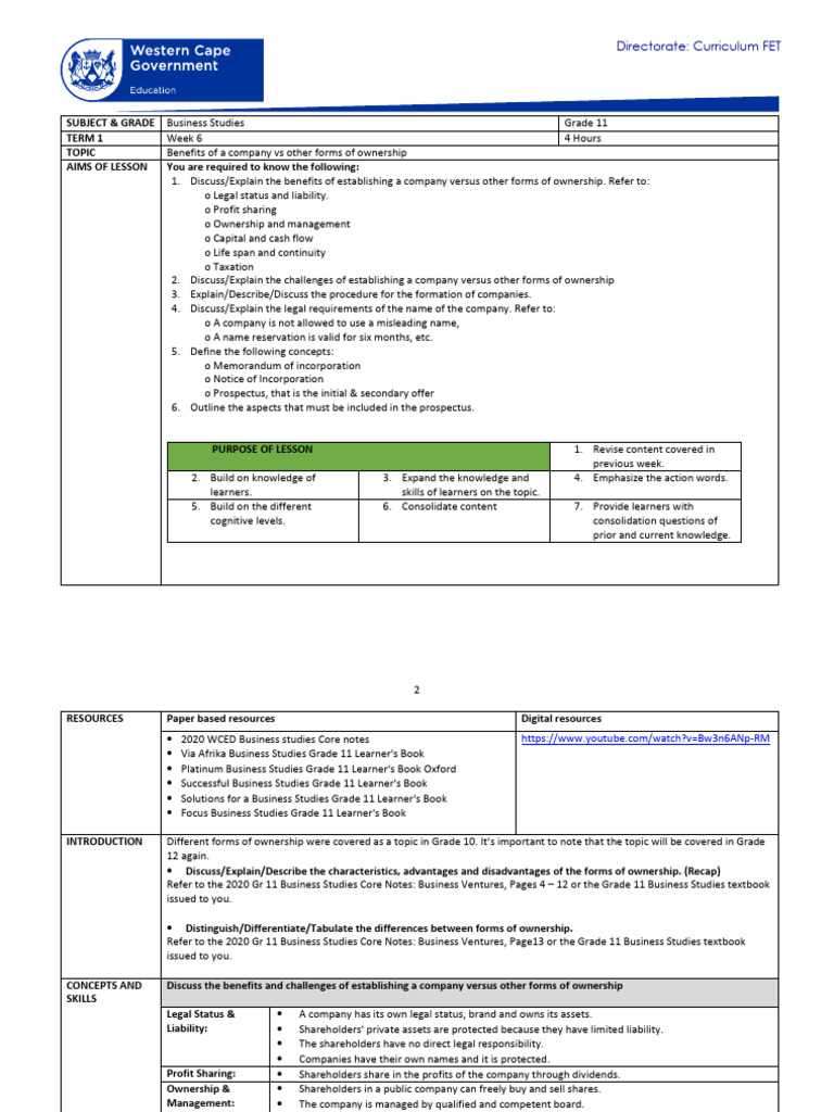Business Studies Grade 11 Term 1 Week 6_2021 | PDF | Business | Ownership