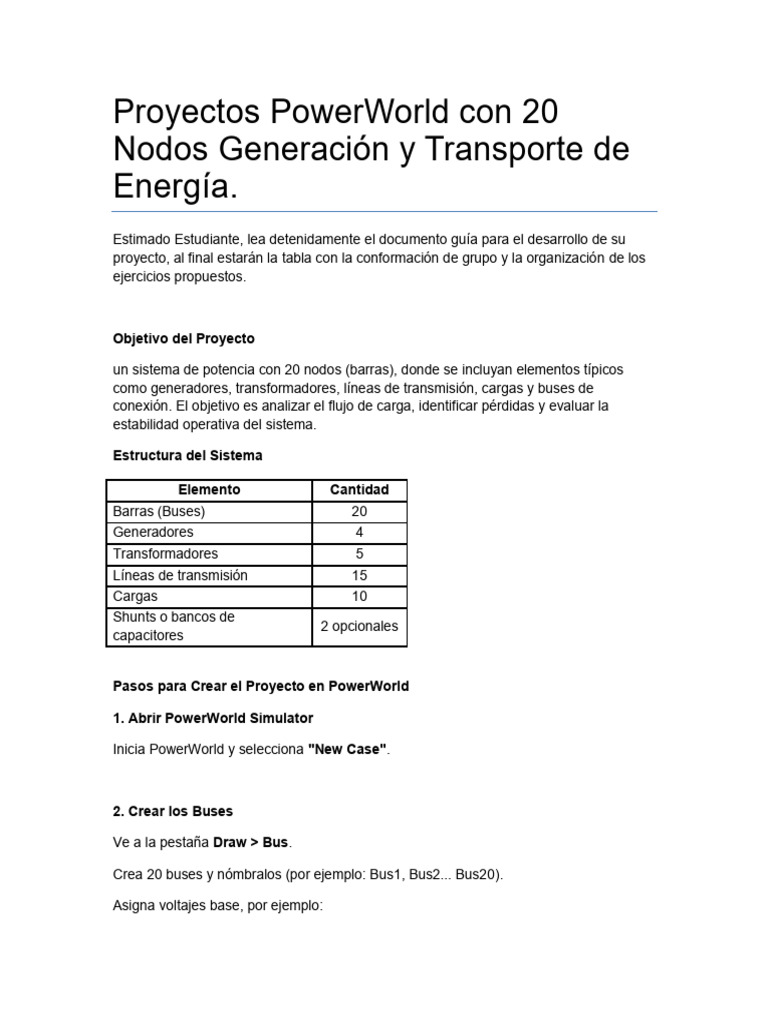 Proyectos PowerWorld 20 Nodos | PDF | Transmisión de energía eléctrica | Transformador